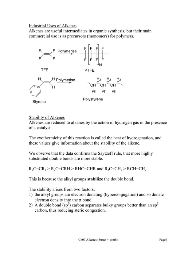 Ch07. structure and syntesys alkenes | PDF