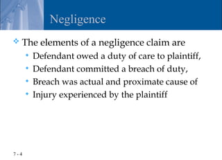 Chapter 7 – Negligence and Strict Liability | PPT