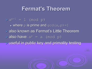 Crptography and network security Number theory - | PPT