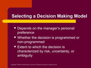 Personal Decision Making Models