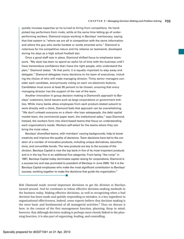 Ch09 managing decision making and problem solving | PDF