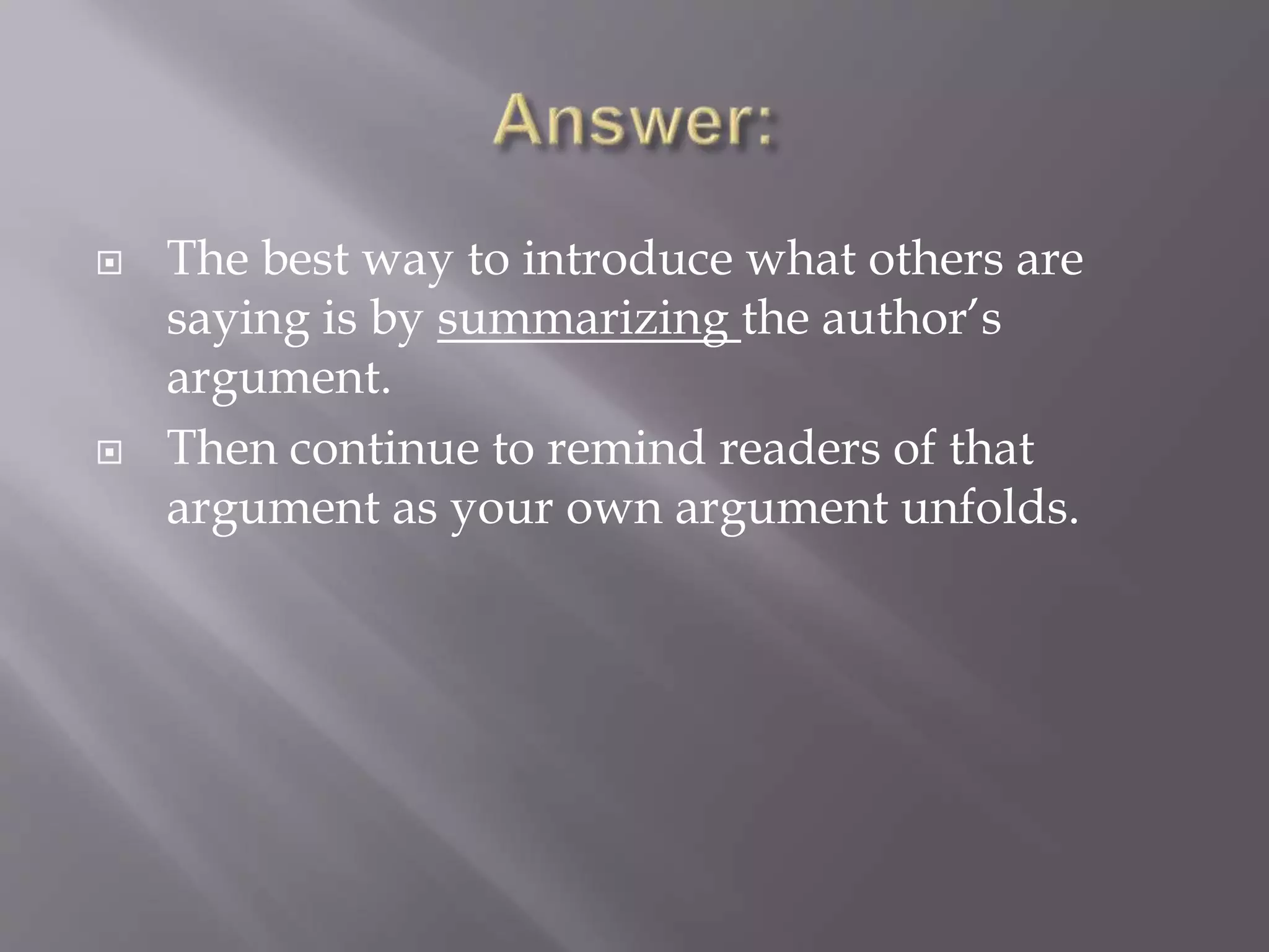 They Say, I Say: Chapter 1 | PPTX