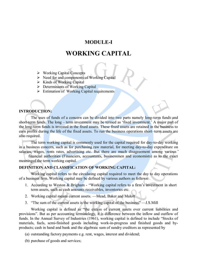 WORKING CAPITAL MANAGEMENT | PDF