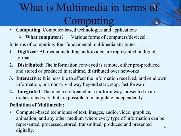 introduction to multimedia system course.ppt | Computing | Technology & Computing