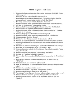 AHSGE Social Studies Ch 1-2 study guide | DOC