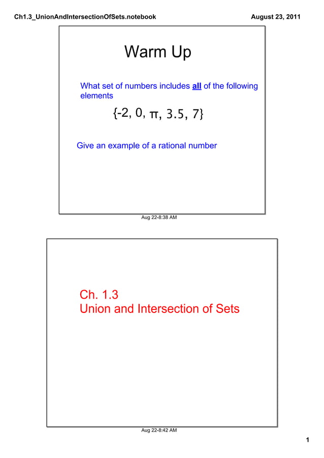 Ch1.3 union and intersection of sets | PDF