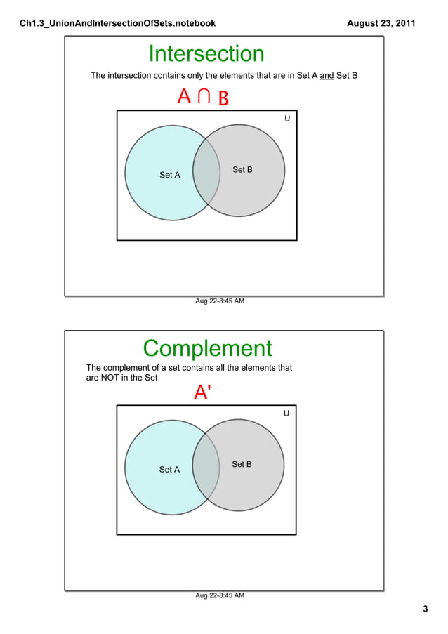 Ch1.3 union and intersection of sets | PDF