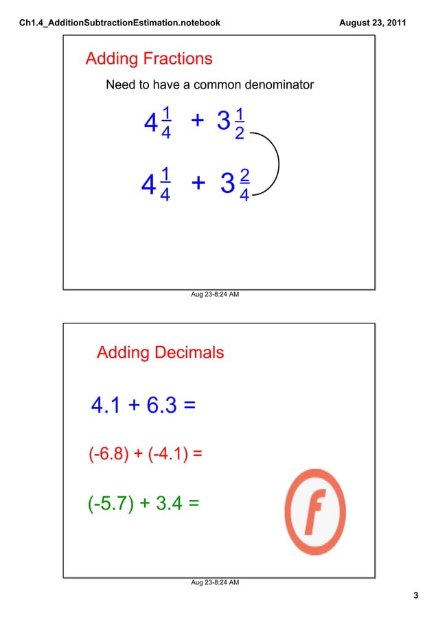 Ch1.4 addition subtraction and estimation | PDF