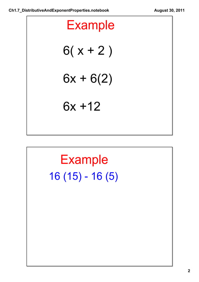 Ch1.7 Distributive and Exponent Properties | PDF