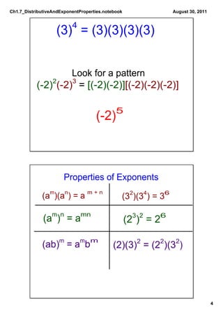 Ch1.7 Distributive and Exponent Properties | PDF