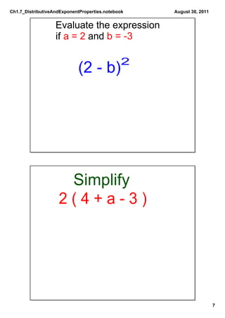 Ch1.7 Distributive and Exponent Properties | PDF