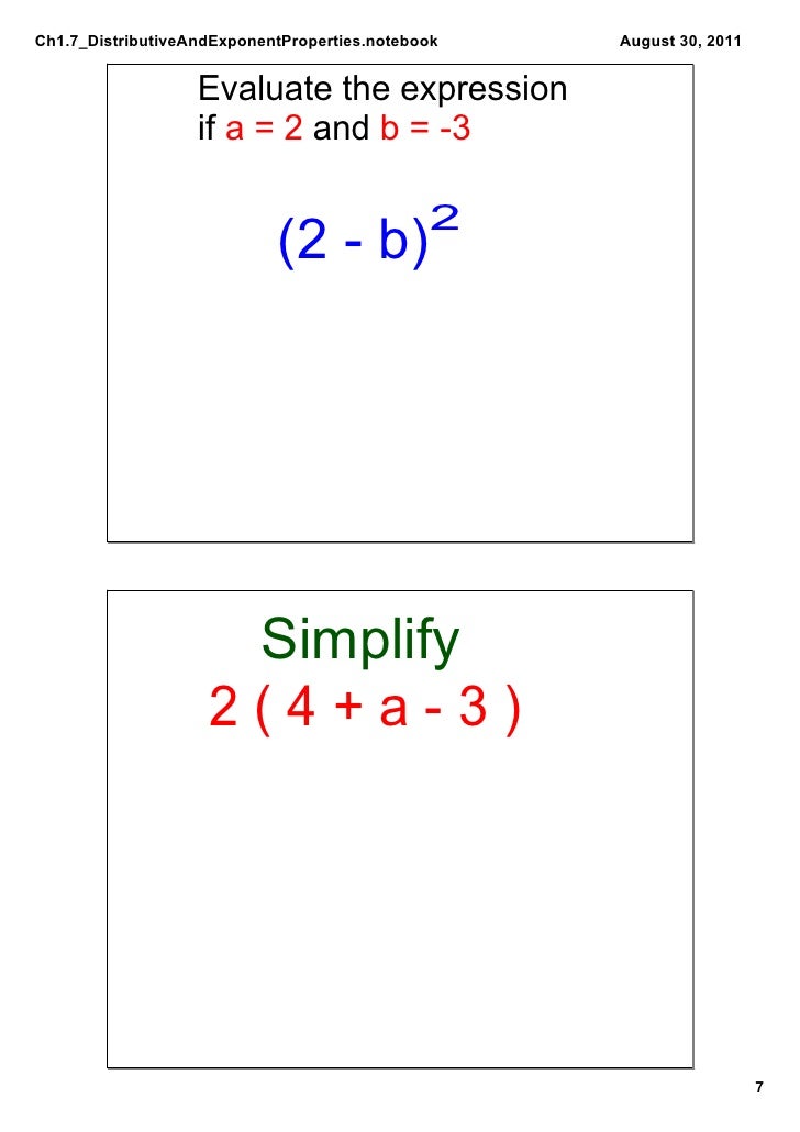 Ch1.7 Distributive and Exponent Properties