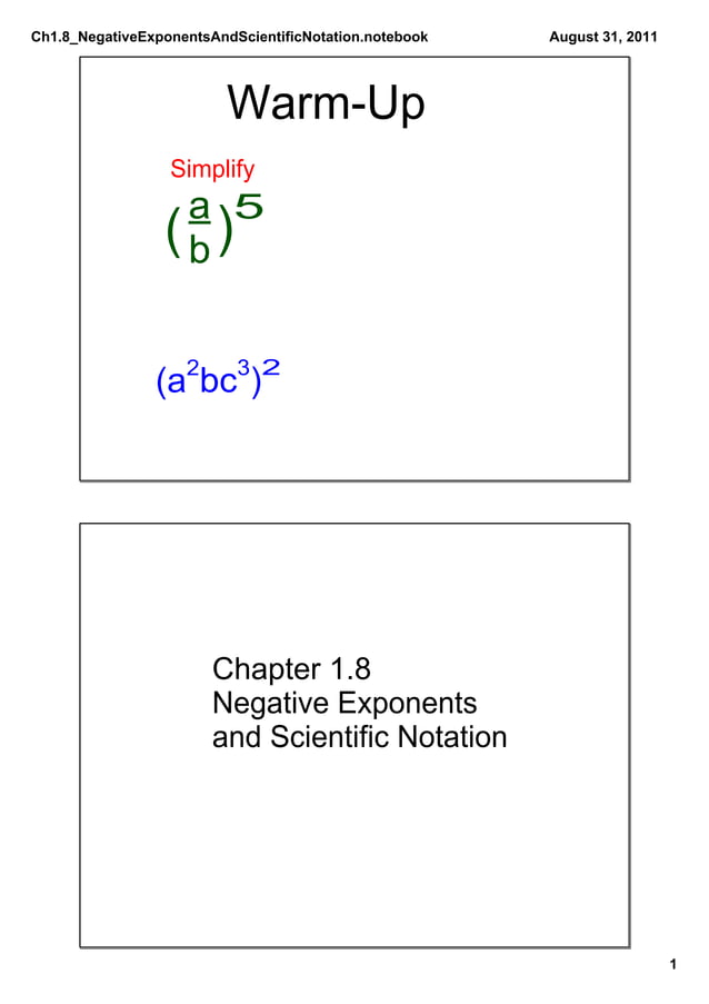 Ch1.8 Negative Exponents and Scientific Notation. | PDF