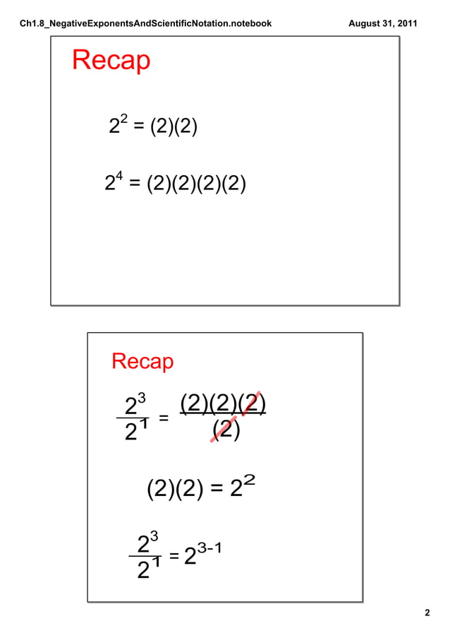Ch1.8 Negative Exponents and Scientific Notation. | PDF