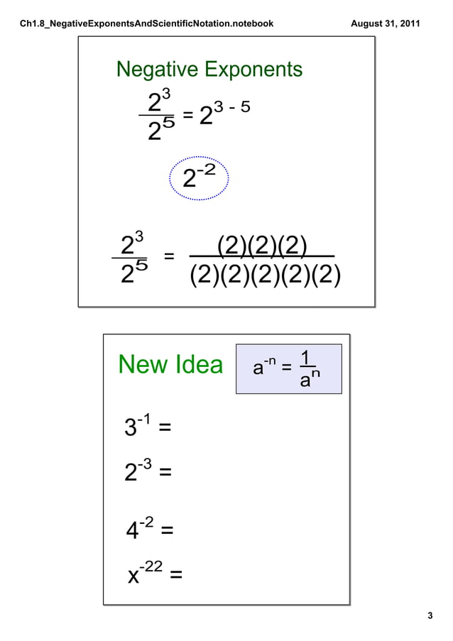 Ch1.8 Negative Exponents and Scientific Notation. | PDF