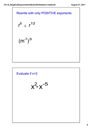 Ch1.8 Negative Exponents and Scientific Notation. | PDF