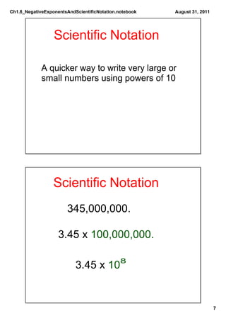 Ch1.8 Negative Exponents and Scientific Notation. | PDF
