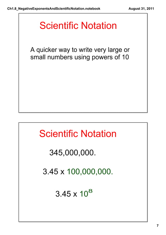 Ch1.8 Negative Exponents and Scientific Notation. | PDF