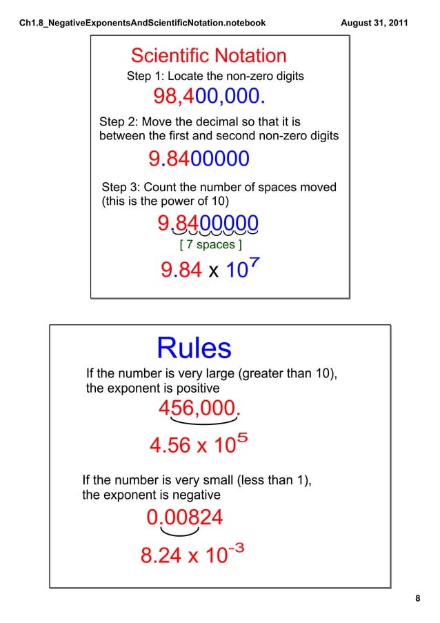 Ch1.8 Negative Exponents and Scientific Notation. | PDF