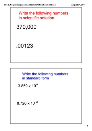 Ch1.8 Negative Exponents and Scientific Notation. | PDF