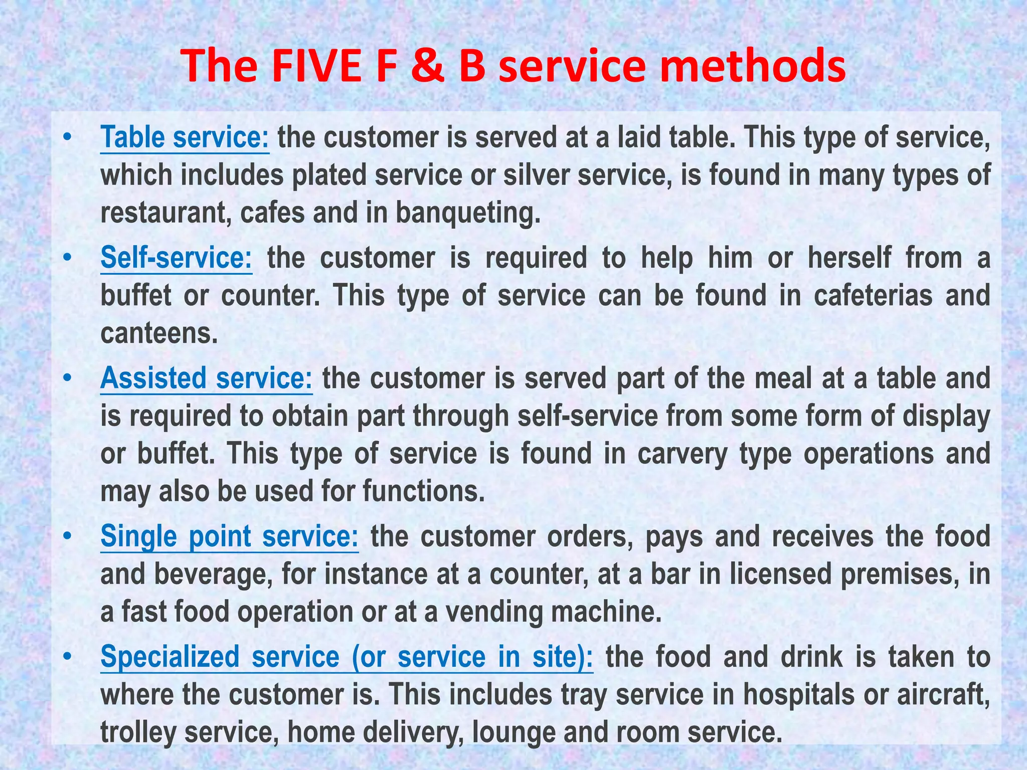 INTRODUCTION TO FOOD AND BEVERAGE SERVICES | PPT