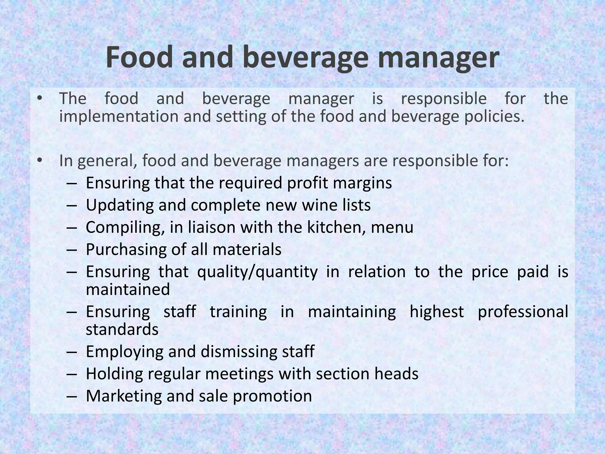 INTRODUCTION TO FOOD AND BEVERAGE SERVICES | PPT