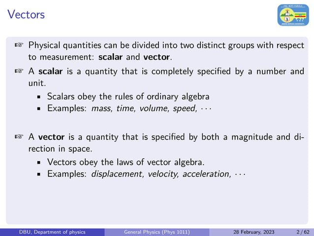 General Physics (Phys 1011): Vectors Basics | PPT