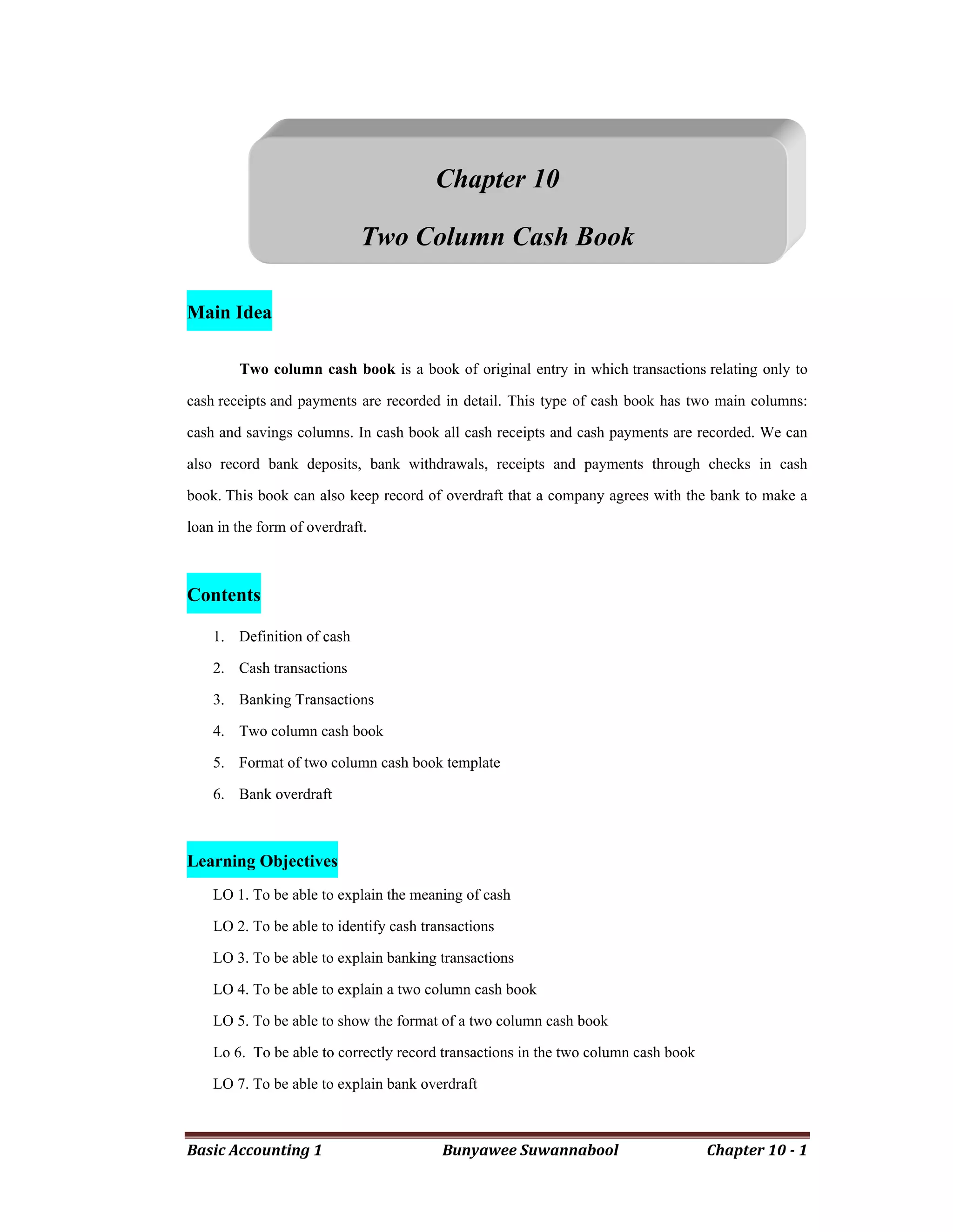Ch10 Two Column Cash Book | PDF