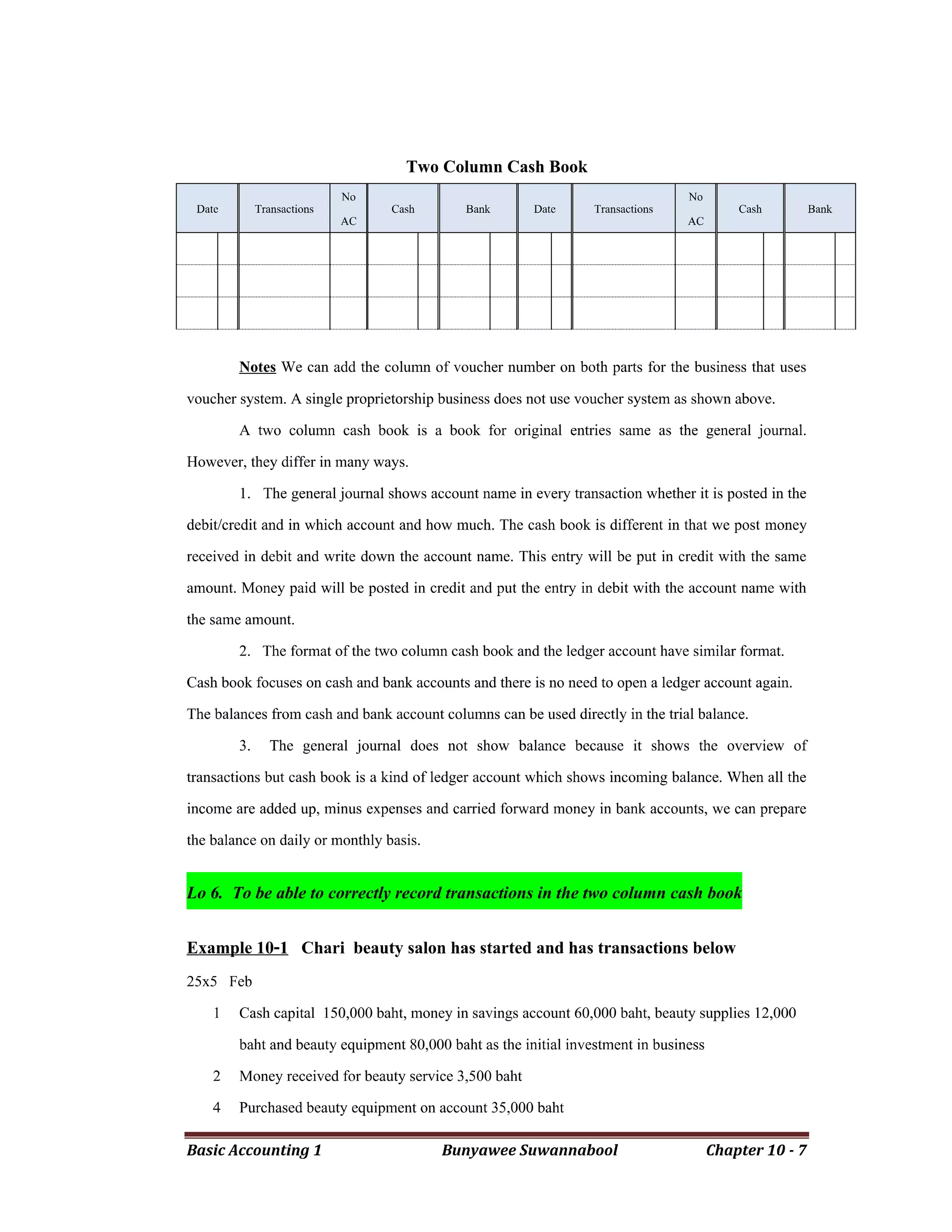 Ch10 Two Column Cash Book | PDF