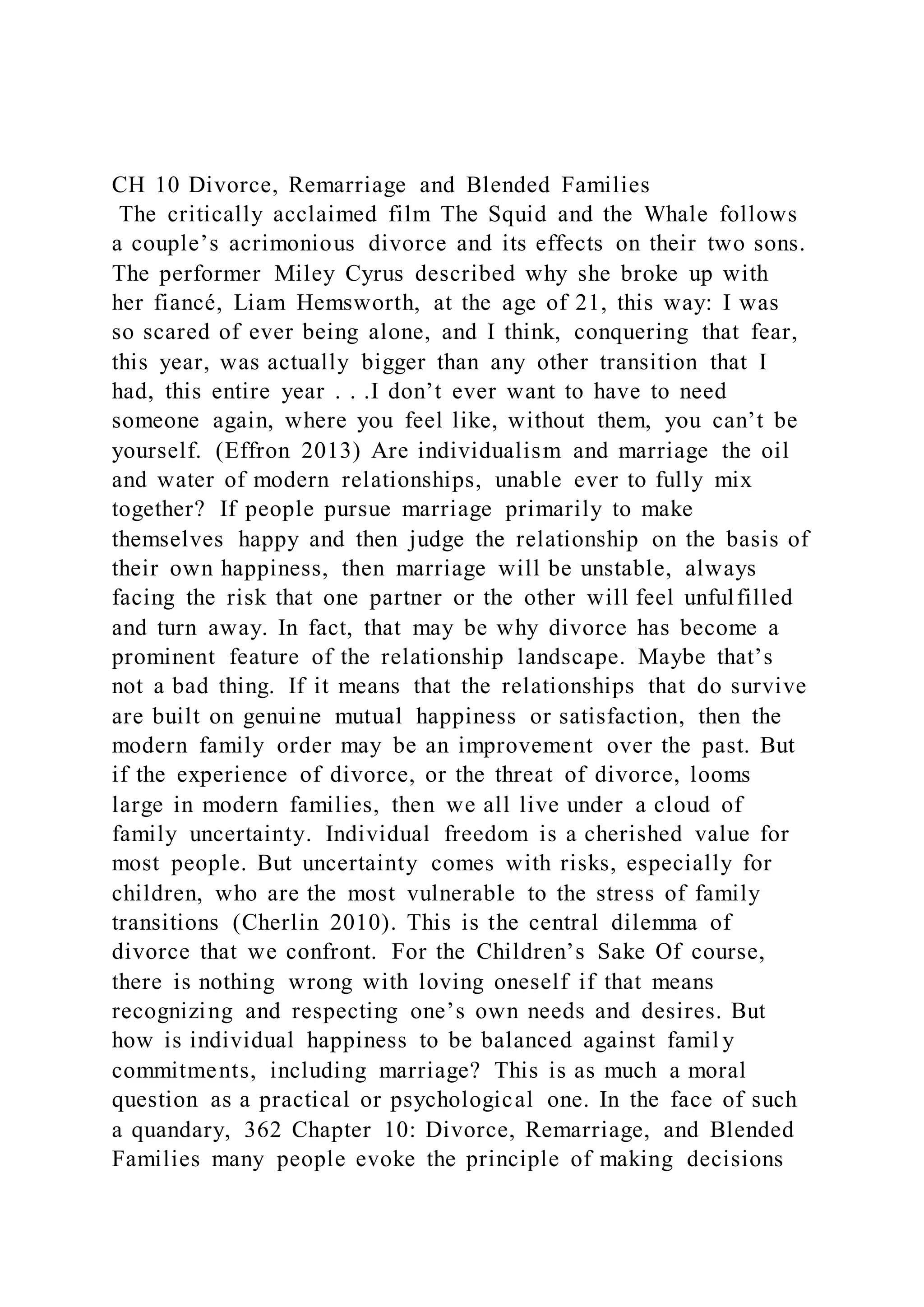 Ch 10 divorce, remarriage and blended families the critically ac | DOCX