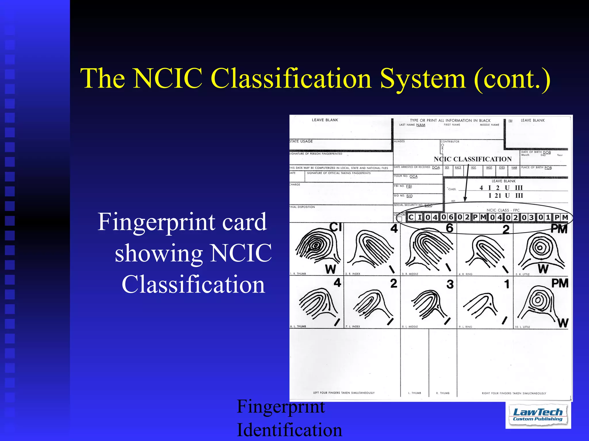 fingerprint classification systems Henry and NCIC | PPT