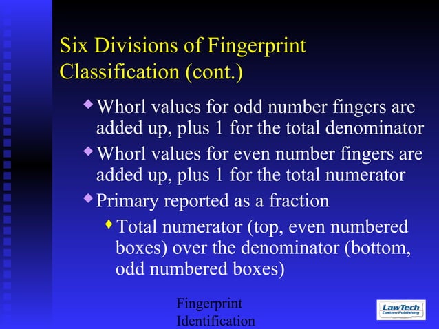fingerprint classification systems Henry and NCIC | PPT