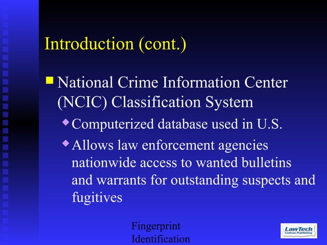 fingerprint classification systems Henry and NCIC | PPT