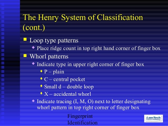 fingerprint classification systems Henry and NCIC