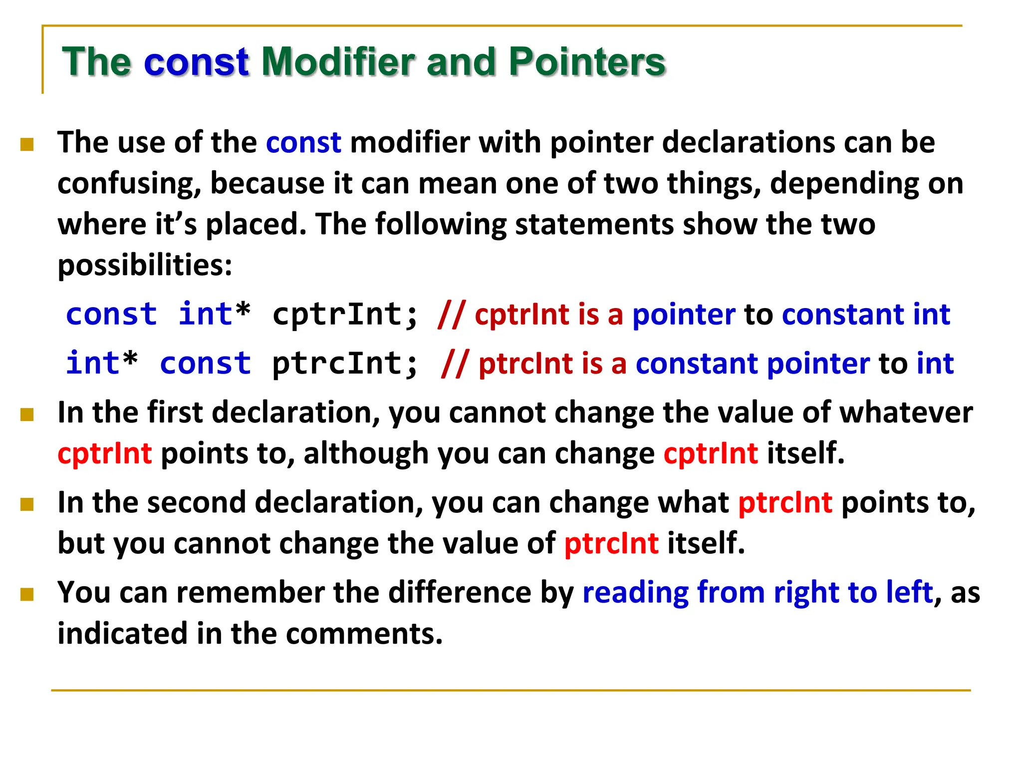 Object Oriented Programming Using C Ch10 Pointerspptx 