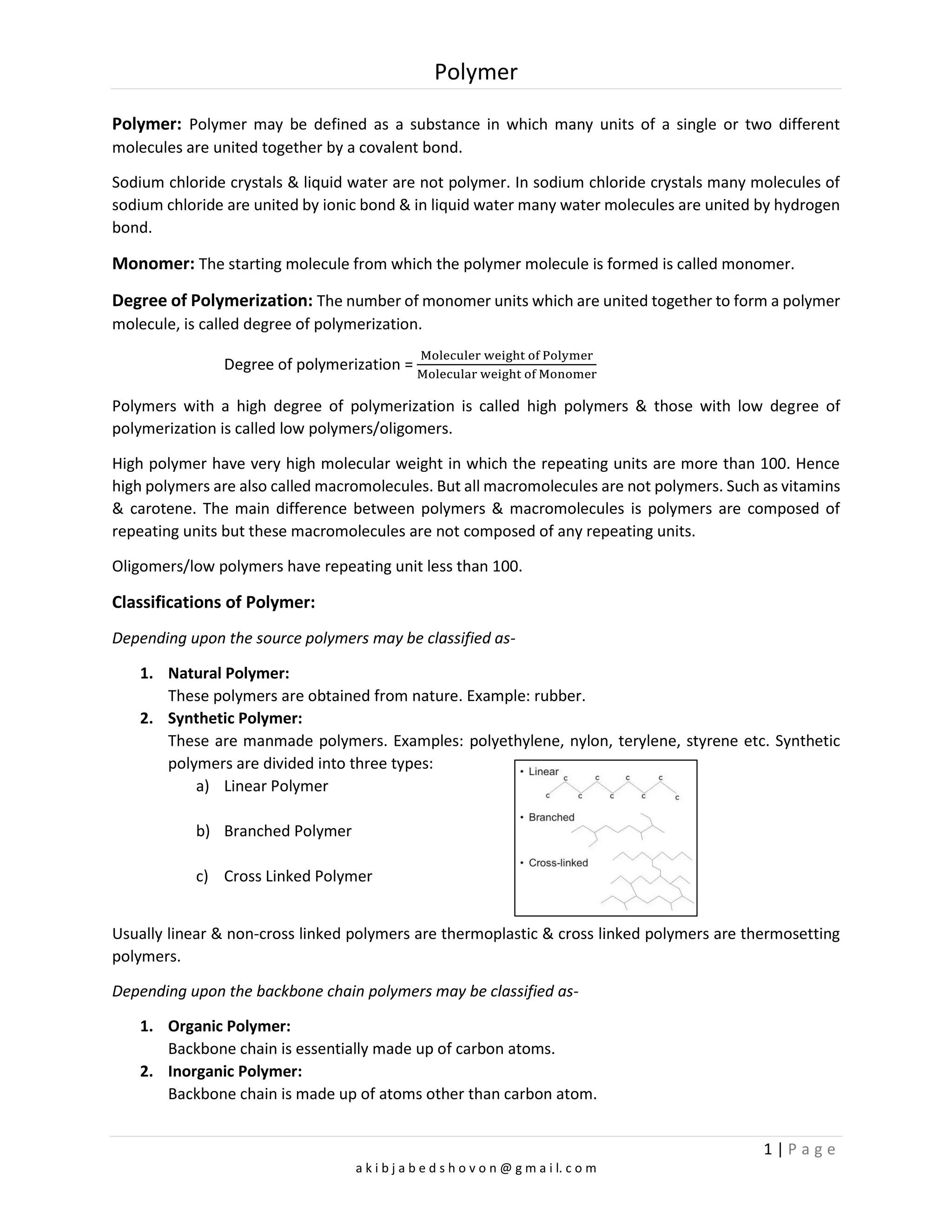 Engineering Chemistry - Polymer | PDF
