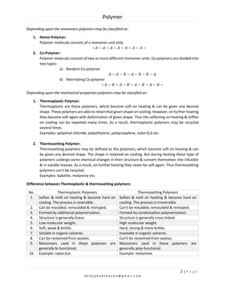 Engineering Chemistry - Polymer | PDF