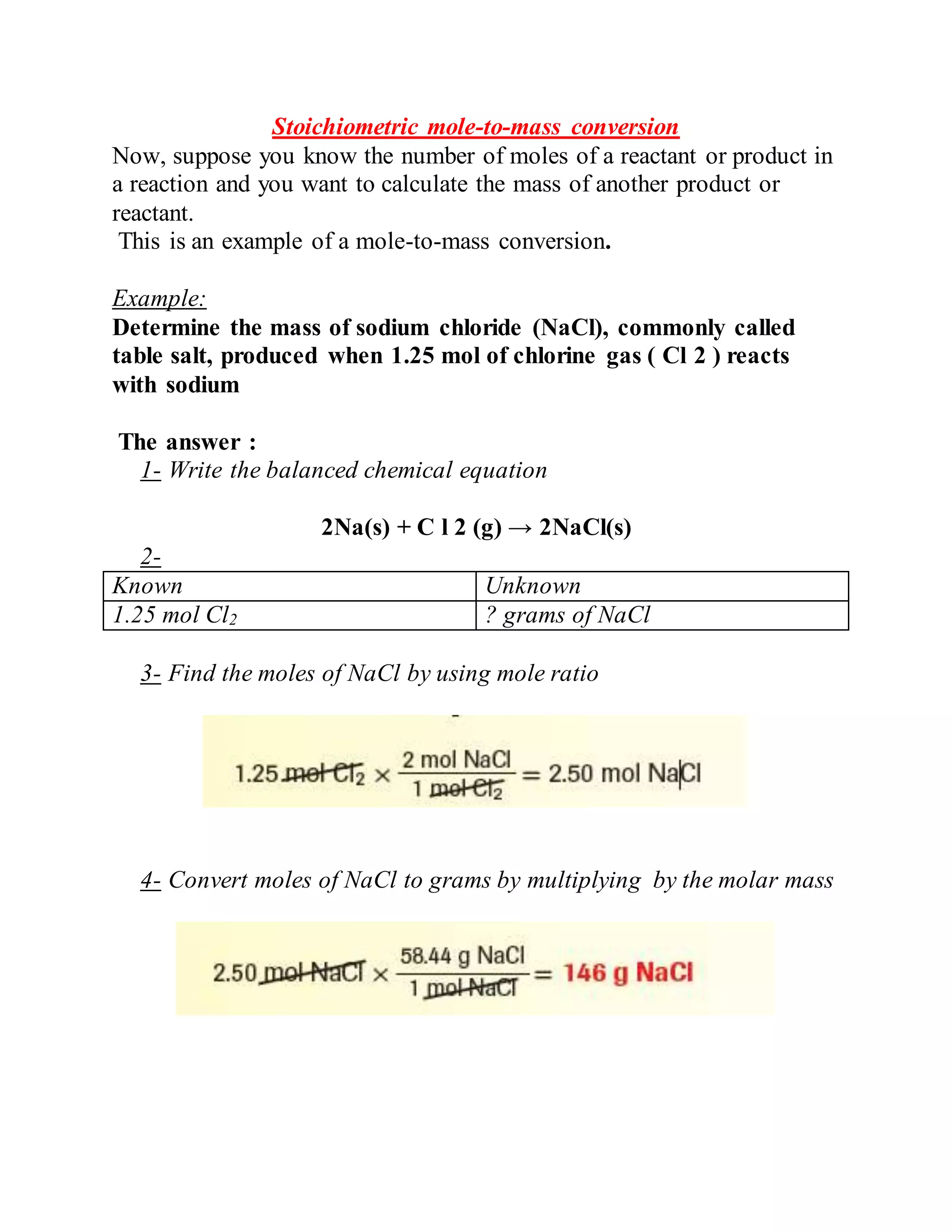 Stoichiometric calculations study nots | DOCX