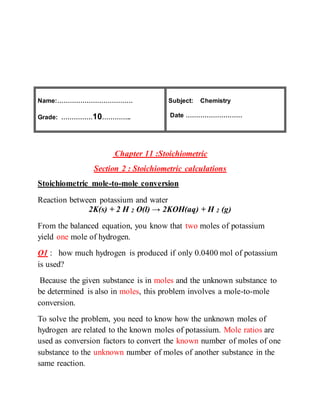 Stoichiometric calculations study nots | DOCX | Chemistry | Science