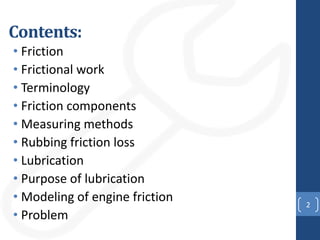 Friction and Lubrication in Internal Combustion Engines | PPTX