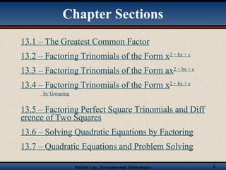 Factoring polynomials ch13powerpoint.ppt