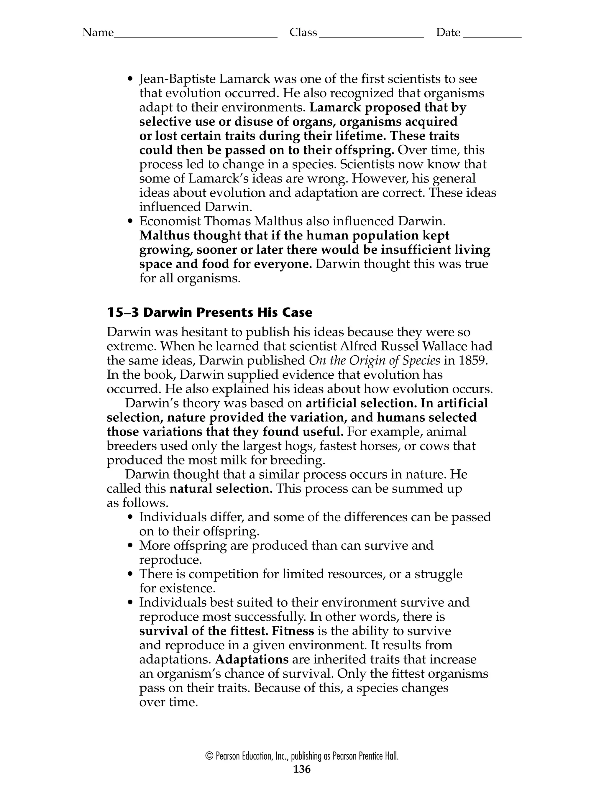 Ch 15 Darwin's Theory of Evolution | PDF