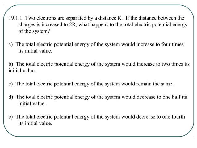 Ch19 Electric Potential Energy and Electric Potential | PPT | Physics ...