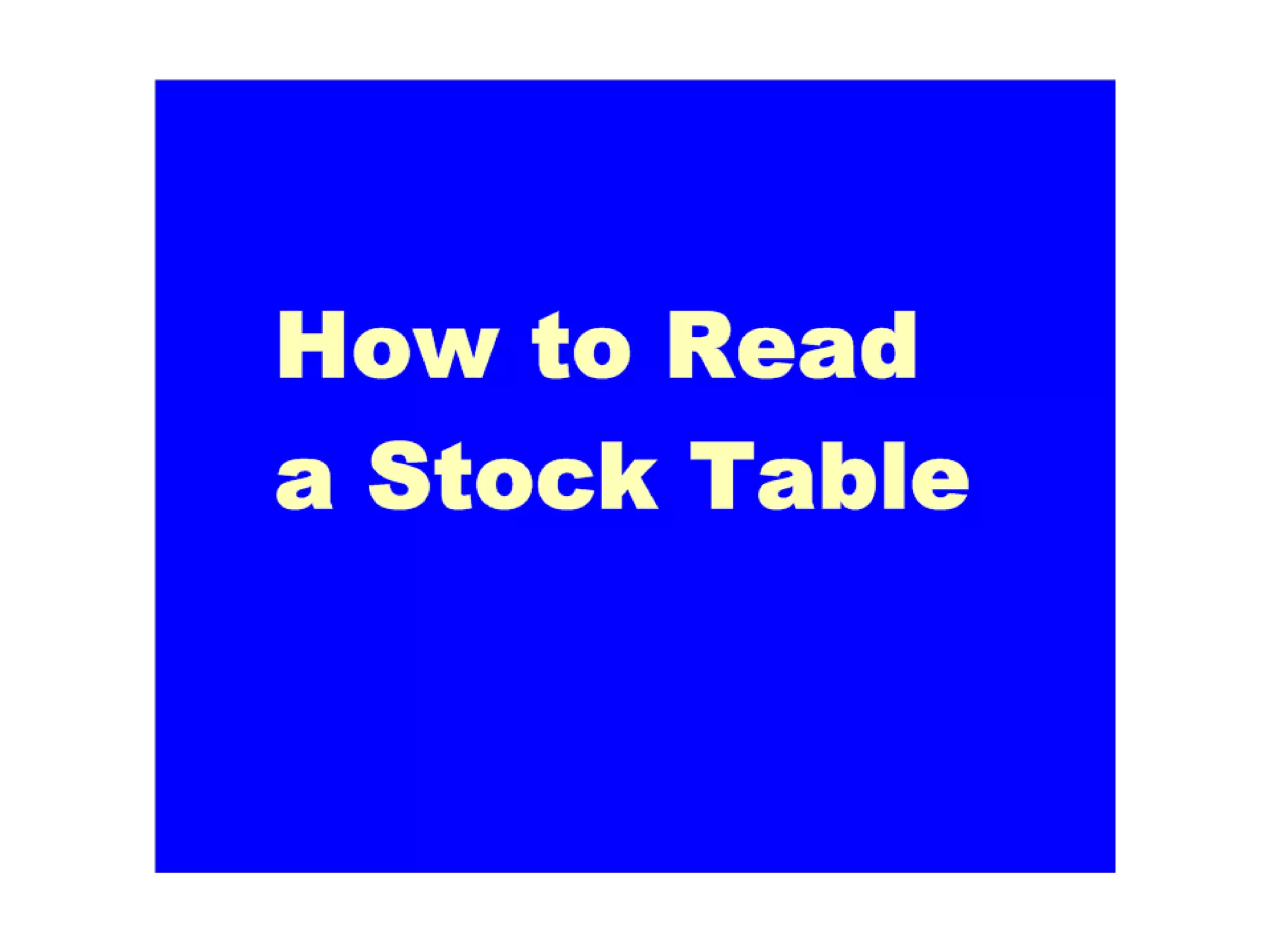 Ch 1 a how to read a stock table | PPT