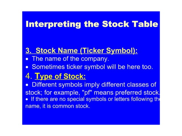 Ch 1 a how to read a stock table | PPT