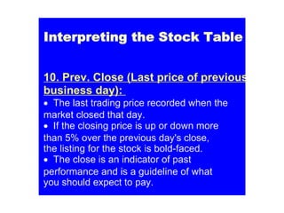 Ch 1 a how to read a stock table | PPTX