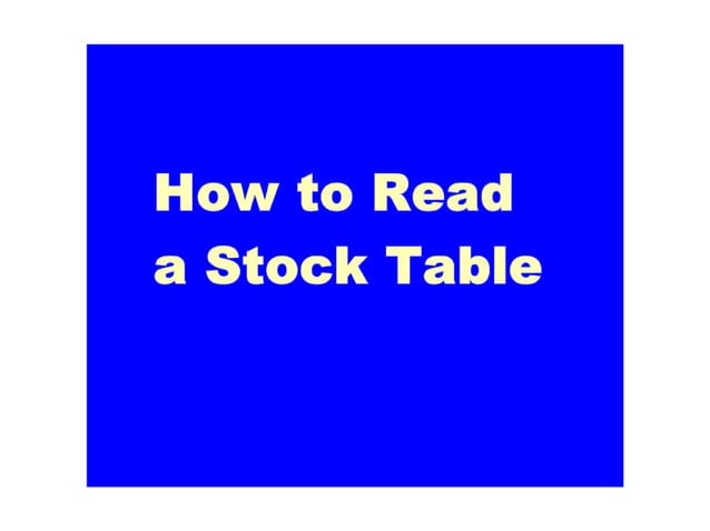Ch 1 a how to read a stock table | PPT