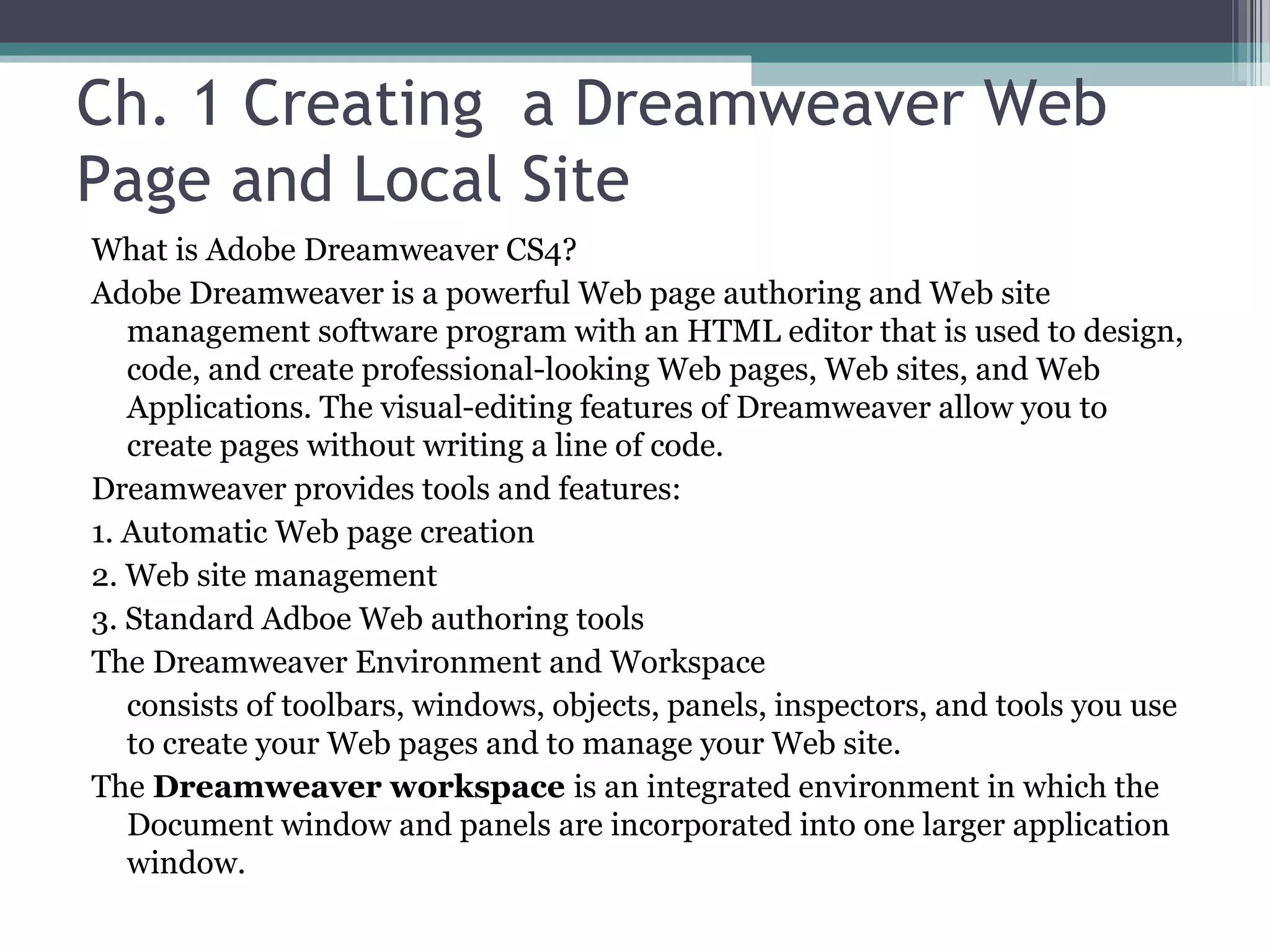 Ch 1 Dreamweaver | PPT