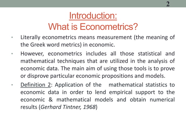 Chapter one: Introduction to Econometrics.ppt | Economy | Business and Finance