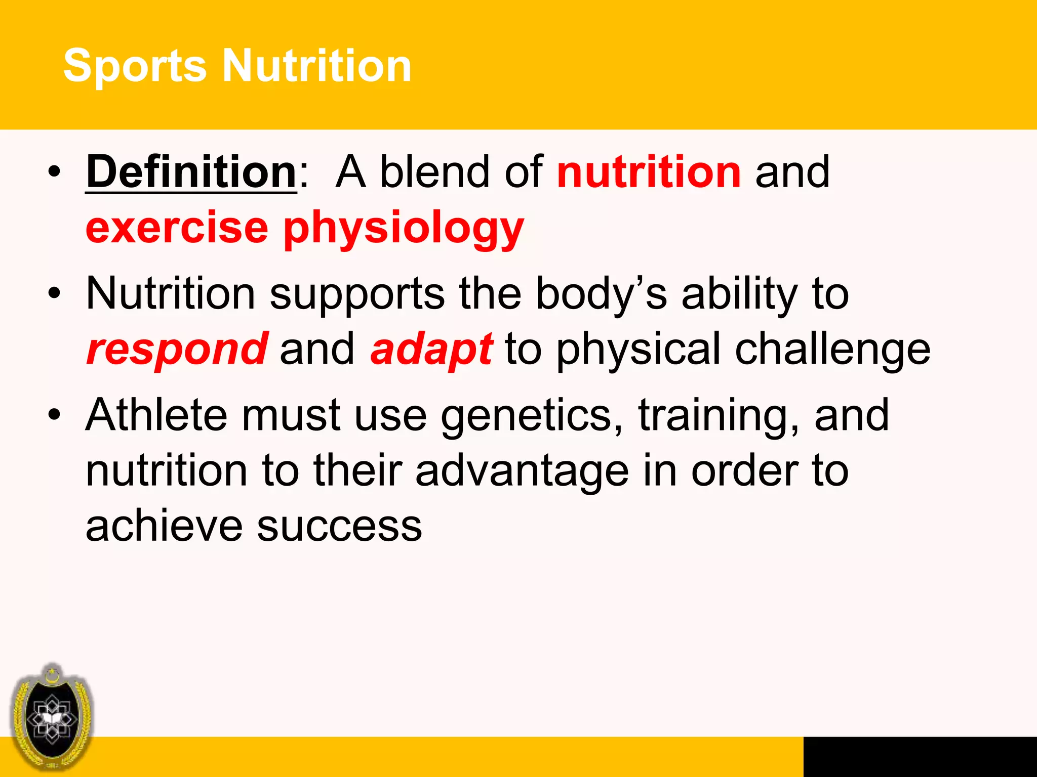 NDD30503: NUTRITION FOR SPORTS AND EXERCISE | PPTX